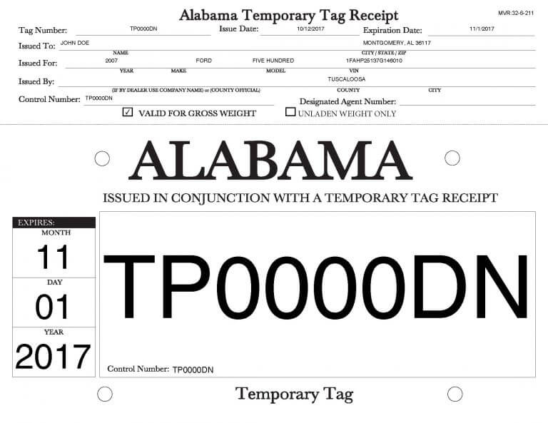 Sample Temporary Tag – Issued by licensing officials and other ...